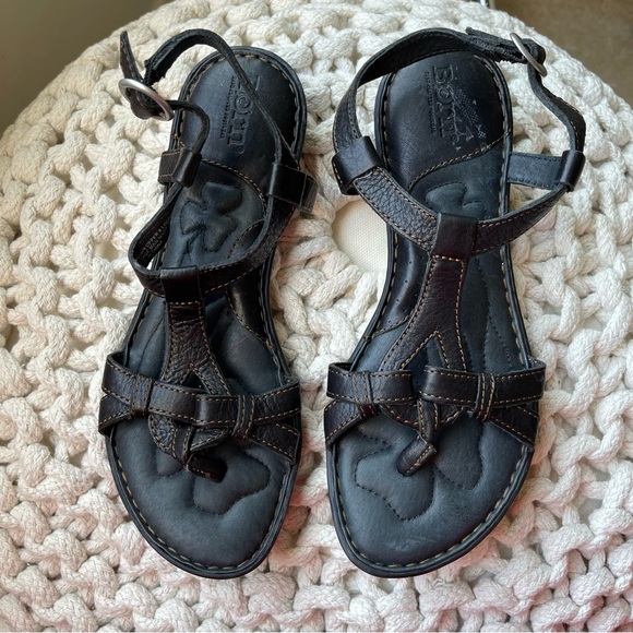 Born | Shoes | Born Black Leather Strappy Sandals 7 | Poshmark